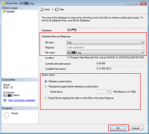 Method to Shrink MS SQL Transaction Log File